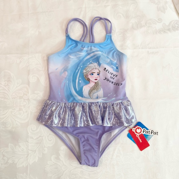 PatPat | Swim | Disney Frozen Elsa Girl Gradient Glossy Ruffle Upf 5 ...